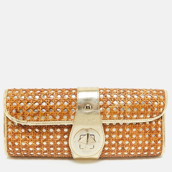 kate spade | Bags | Kate Spade Goldbrown Rattan And Rattan Turnlock ...